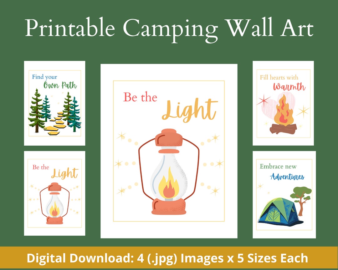 Printable Camping Wall Art, Gallery Wall Set, Colorful Fun Outdoor Camp ...