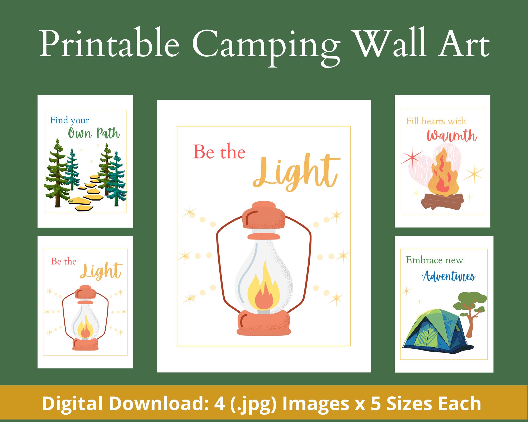 Printable Camping Wall Art, Gallery Wall Set, Colorful Fun Outdoor Camp ...