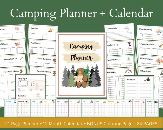 Printable Camping Planner, RV Travel Planner, Camping Trip Planner ...