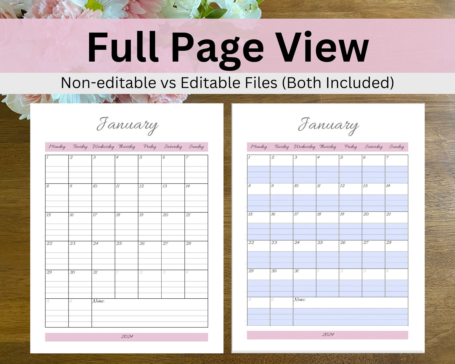 2024 Calendar Monthly Lined Monday Start Printable Jan-dec - Etsy