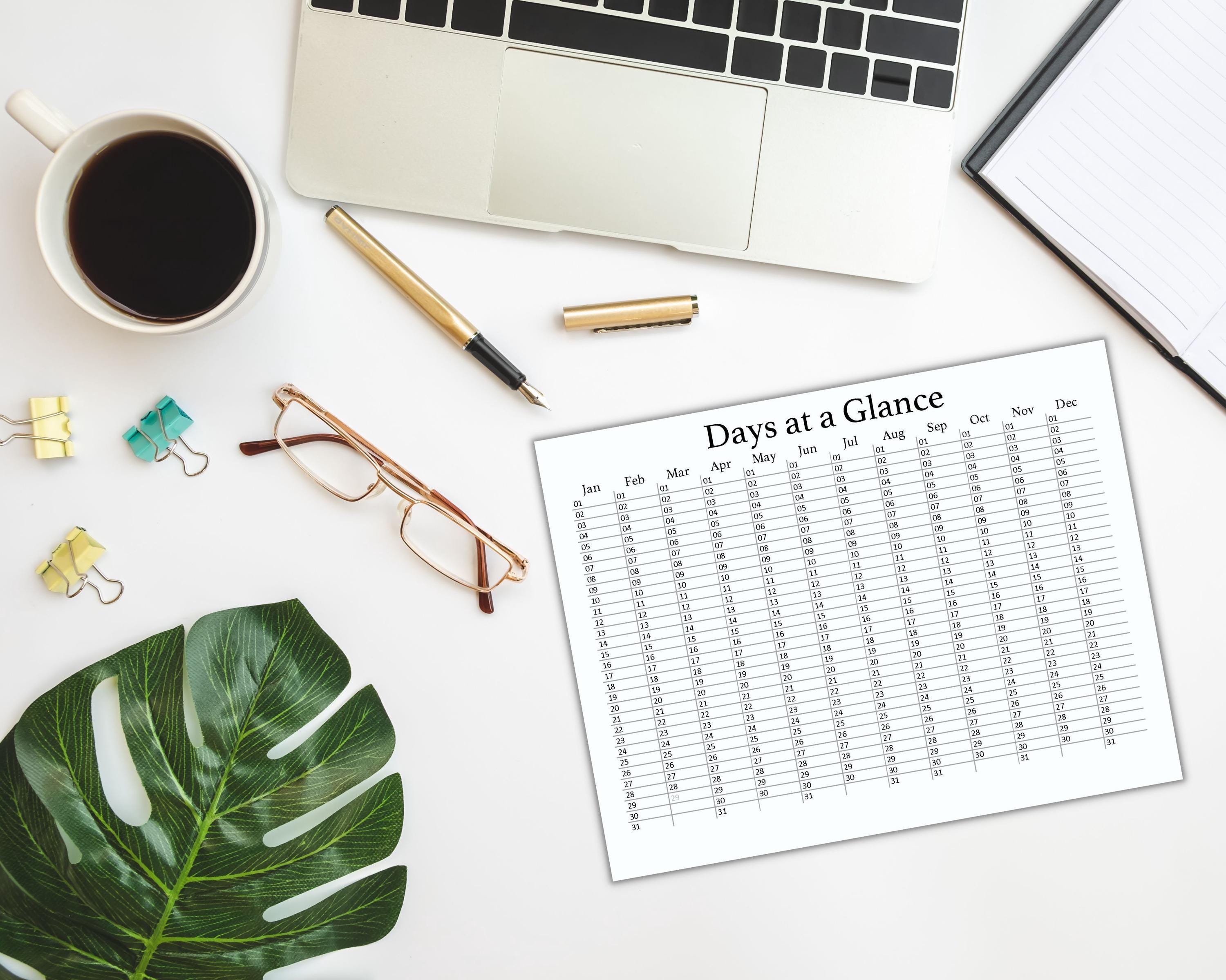 Printable Days at a Glance, 365 Day Calendar, Year at a Glance ...