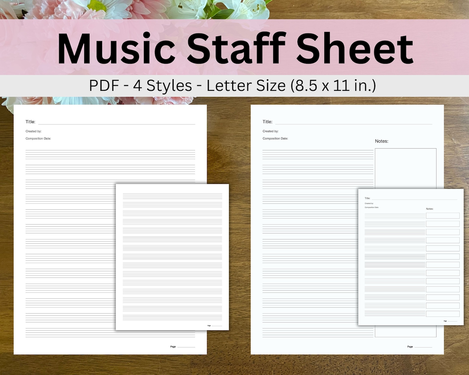 Printable Music Staff Sheet, Blank Music Paper, Manuscript Sheet ...
