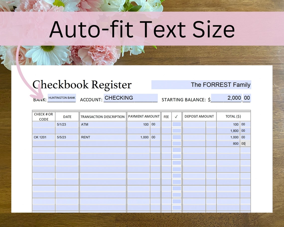 Checkbook Register PDF Printable, Digital Checkbook Register, Printable ...