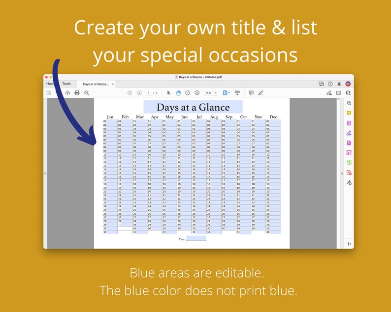 Printable Days at a Glance, 365 Day Calendar, Year at a Glance ...