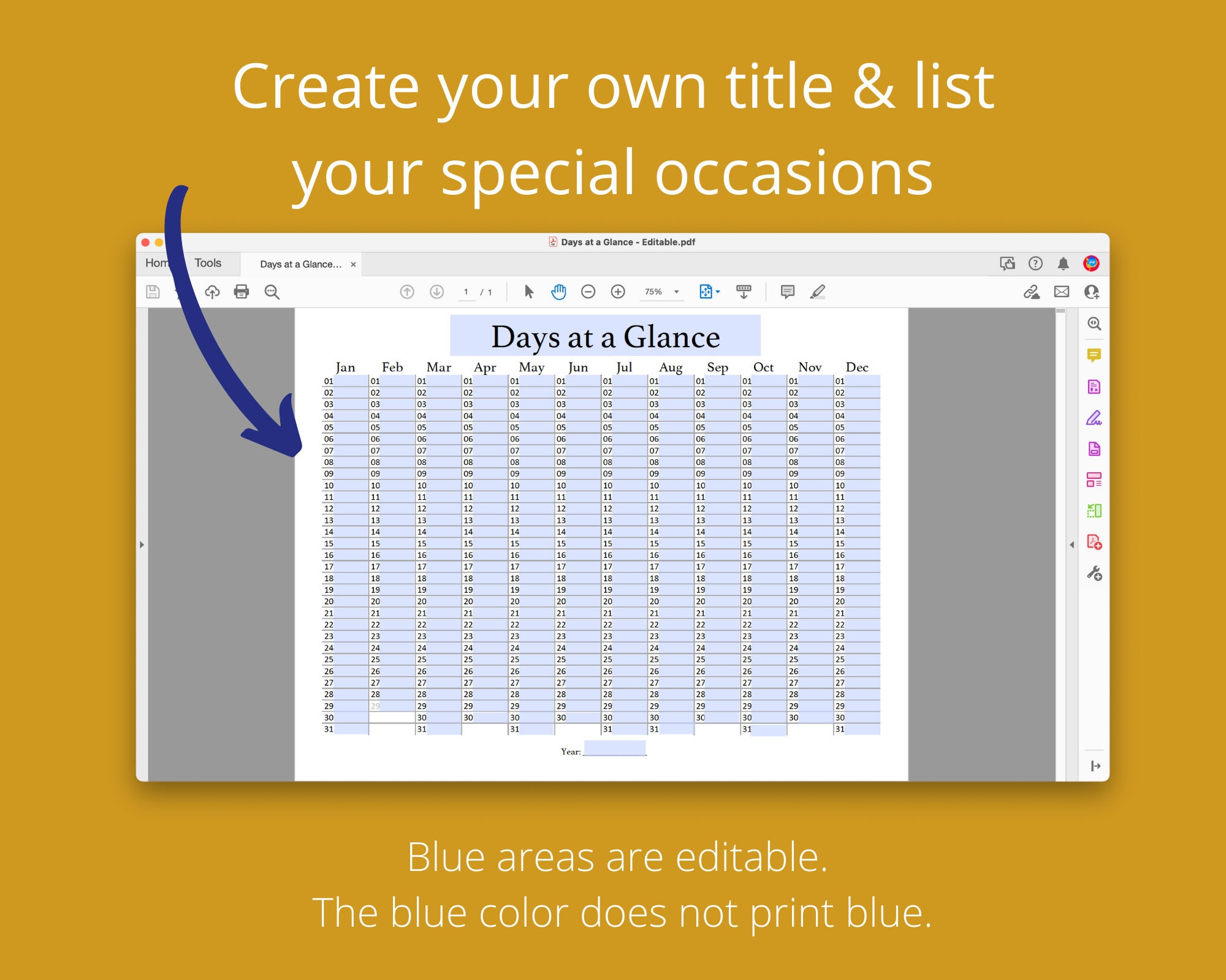 Printable Days at a Glance, 365 Day Calendar, Year at a Glance ...