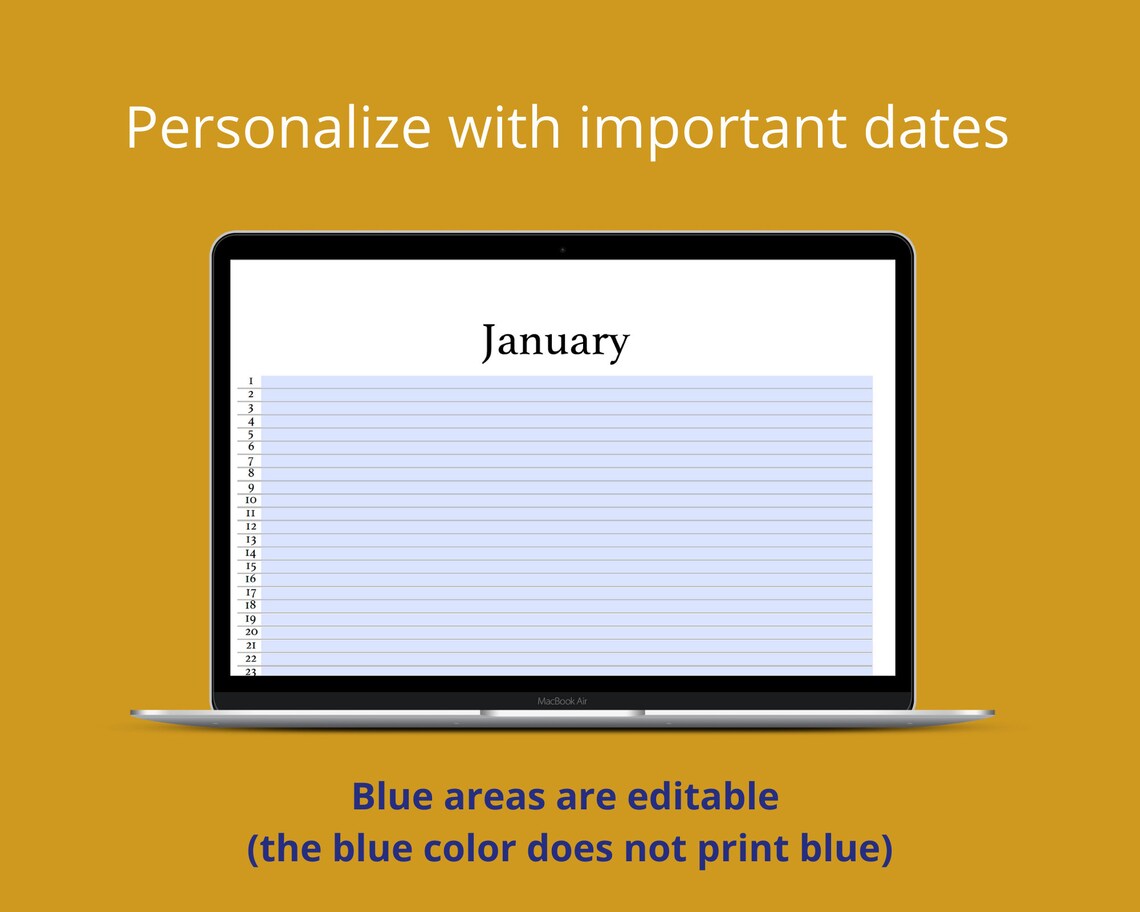 Perpetual Lined Calendar Printable, 365 Day, Birthday and Anniversary ...