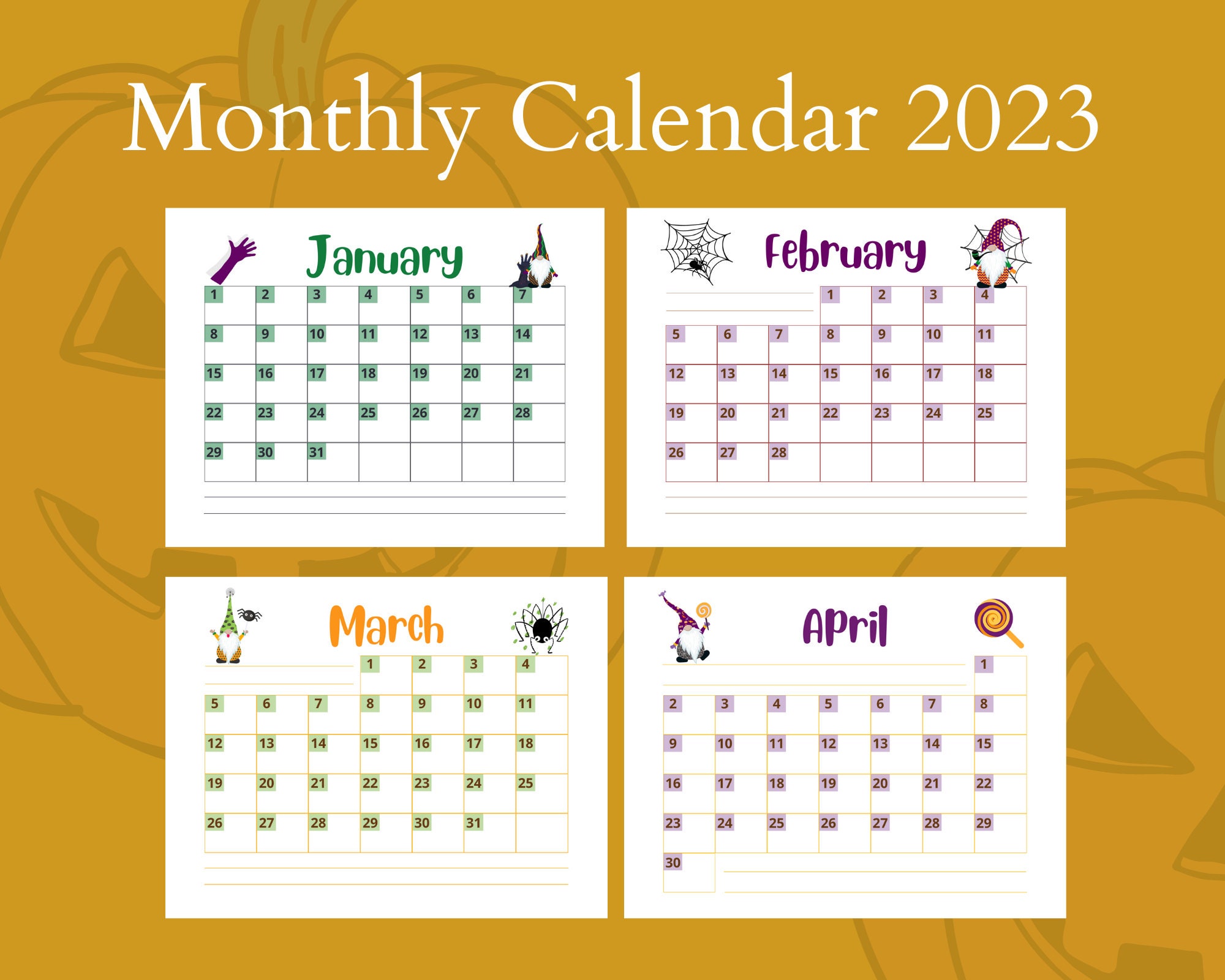 Gnome 2023 Calendar Printable Halloween Theme Creepy 2023 - Etsy