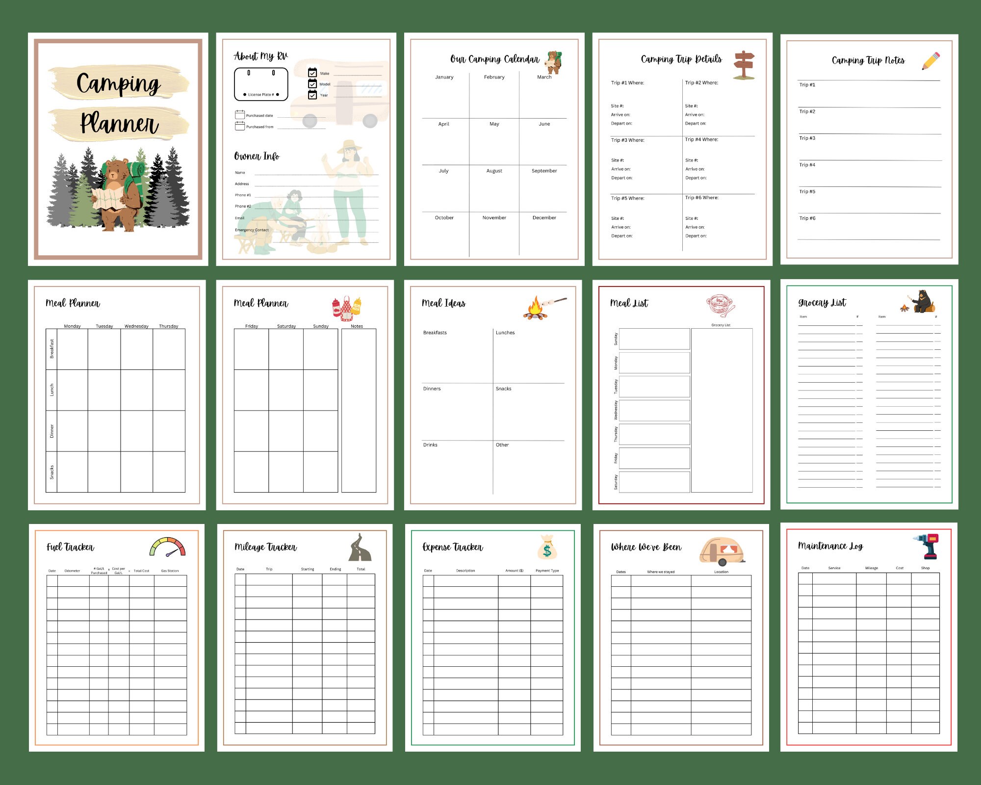 Printable Camping Planner, RV Travel Planner, Camping Trip Planner ...