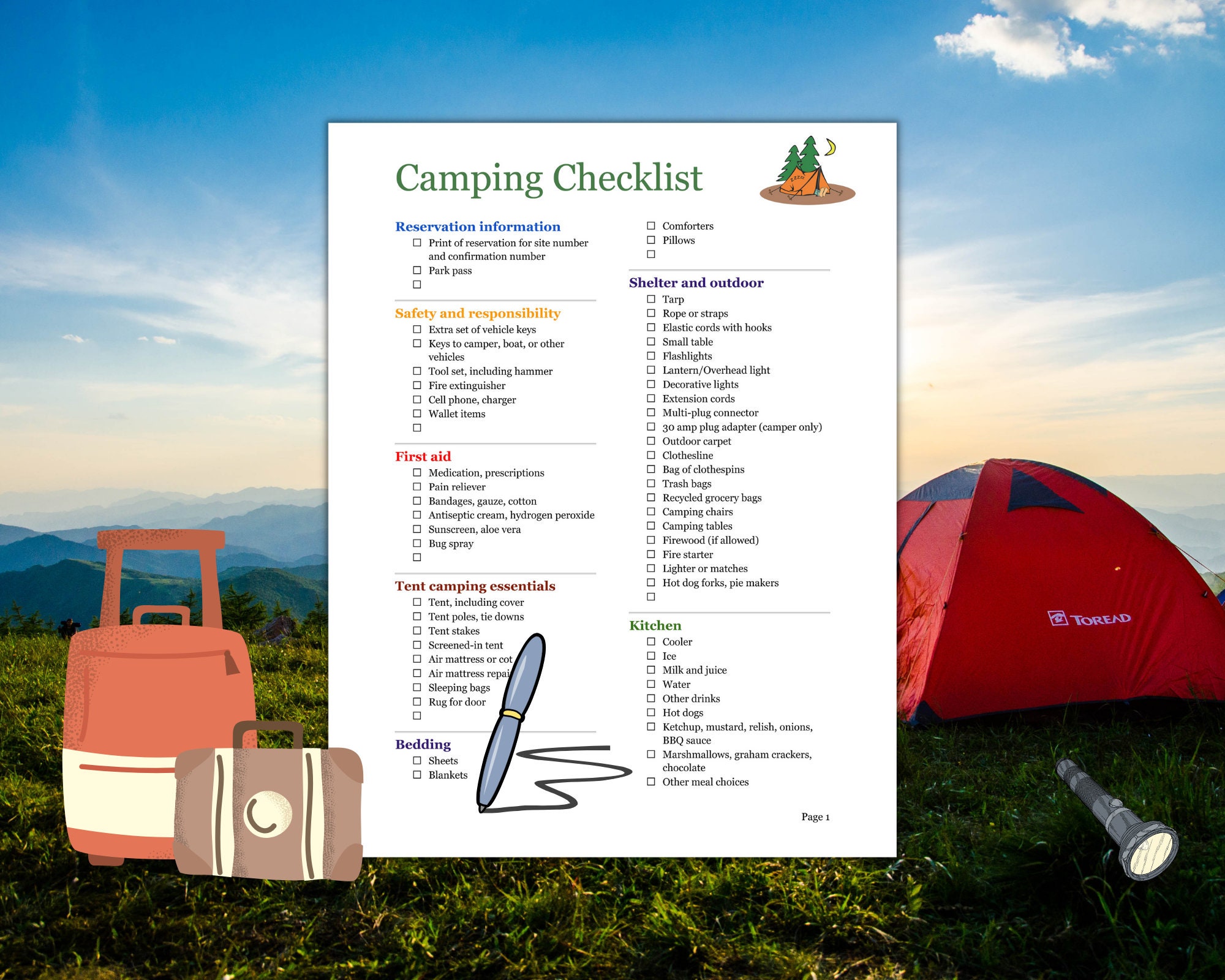 Camp Checklist Editable, RV Checklist Before Leaving, Packing List ...