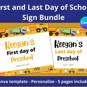 First Day of School Sign Printable 2022, Construction Trucks Theme ...