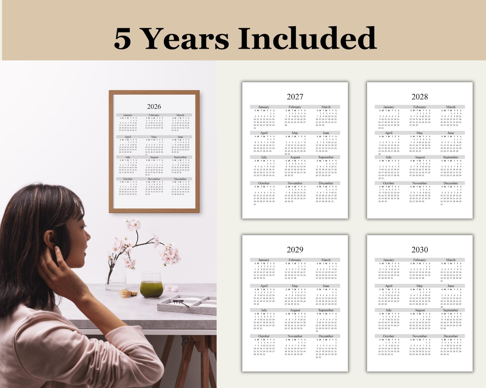 2026-2030 Printable Calendar, Five Year Planner (digital Download) - Etsy