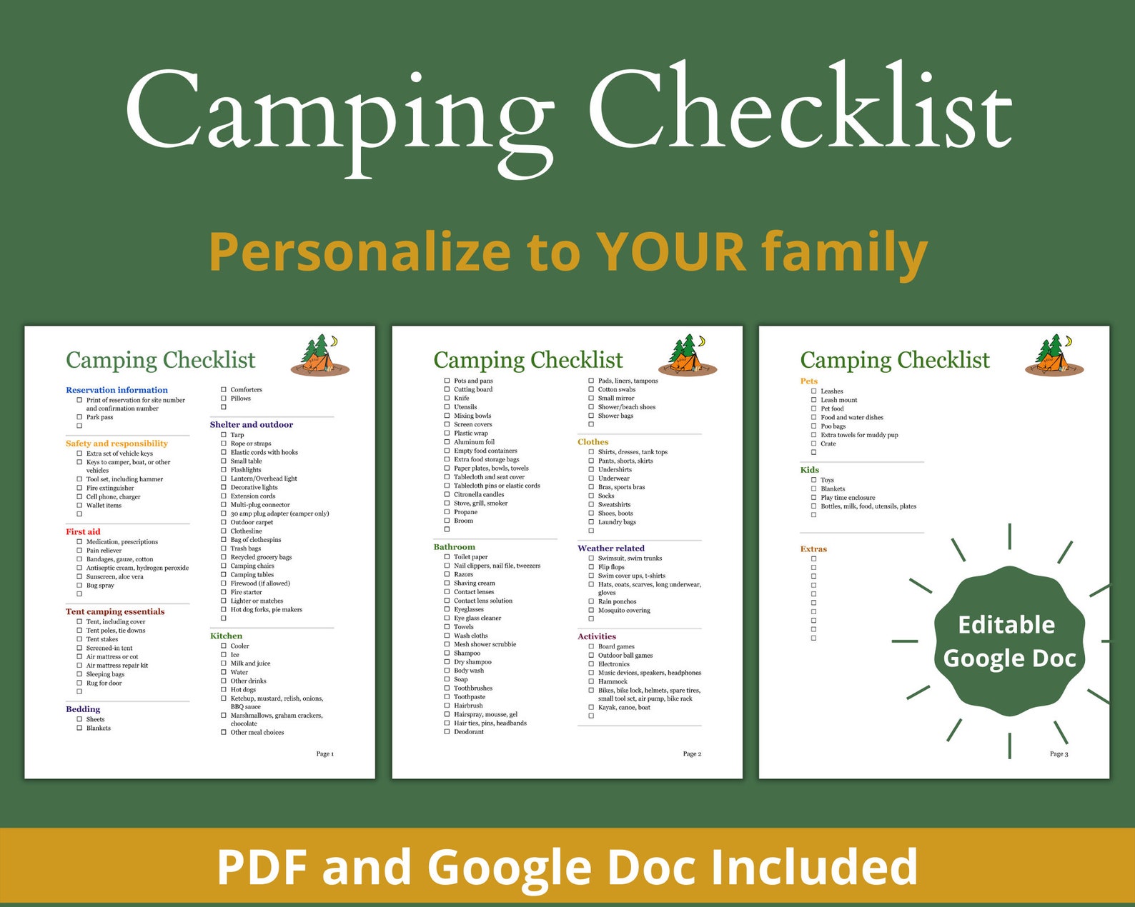 Camp Checklist Editable, RV Checklist Before Leaving, Packing List ...