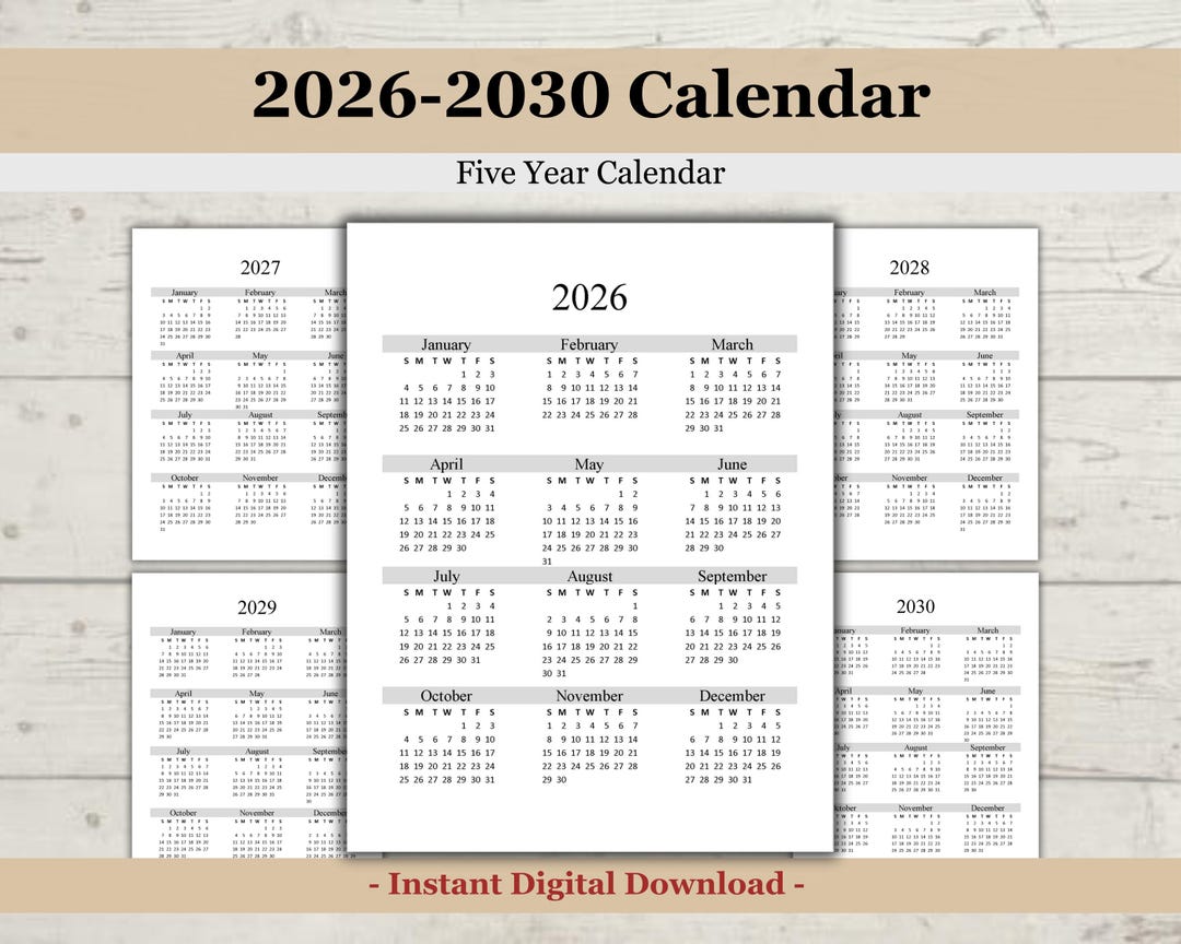 2026-2030 Printable Calendar, Five Year Planner (digital Download) - Etsy