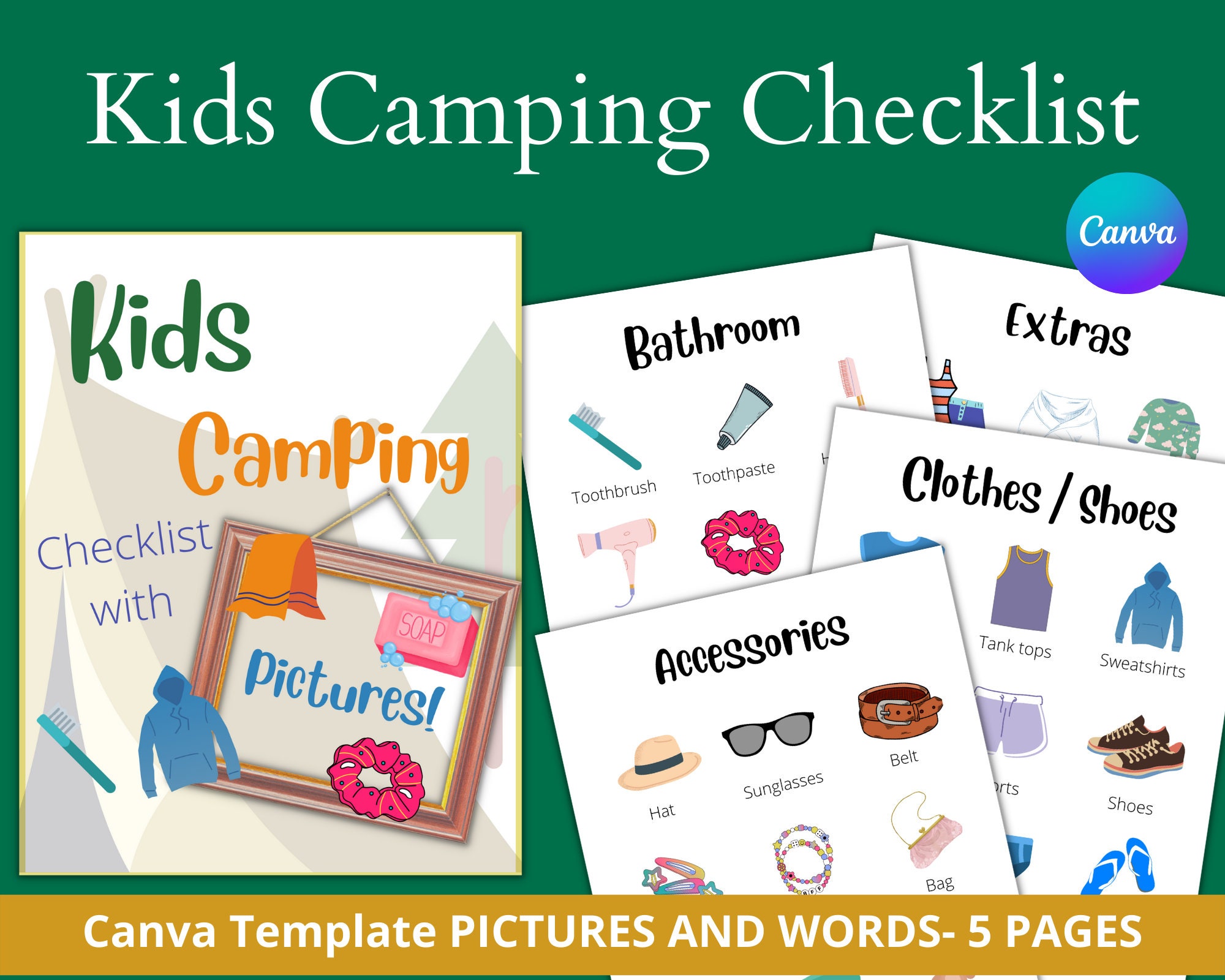Camp Checklist With Pictures for Kids, Printable With Pictures and ...
