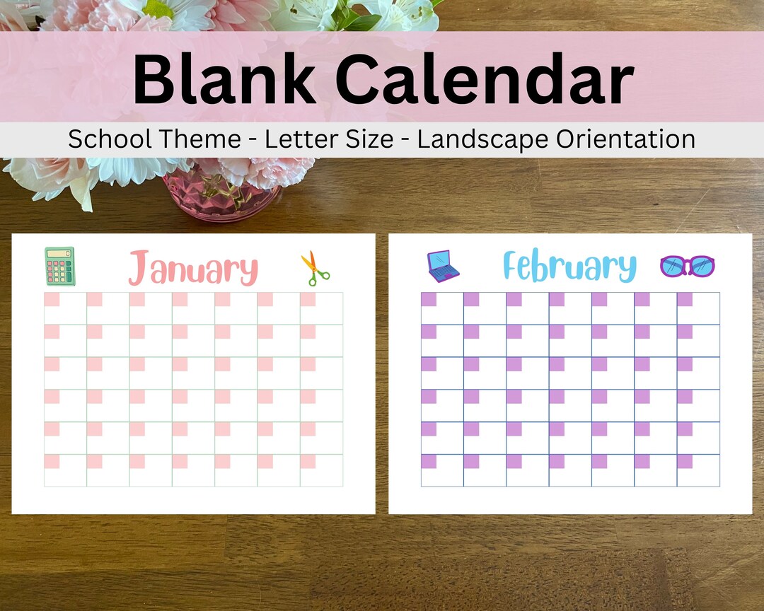 Blank Calendar Template, Perpetual School Calendar, Blank 12 Month ...