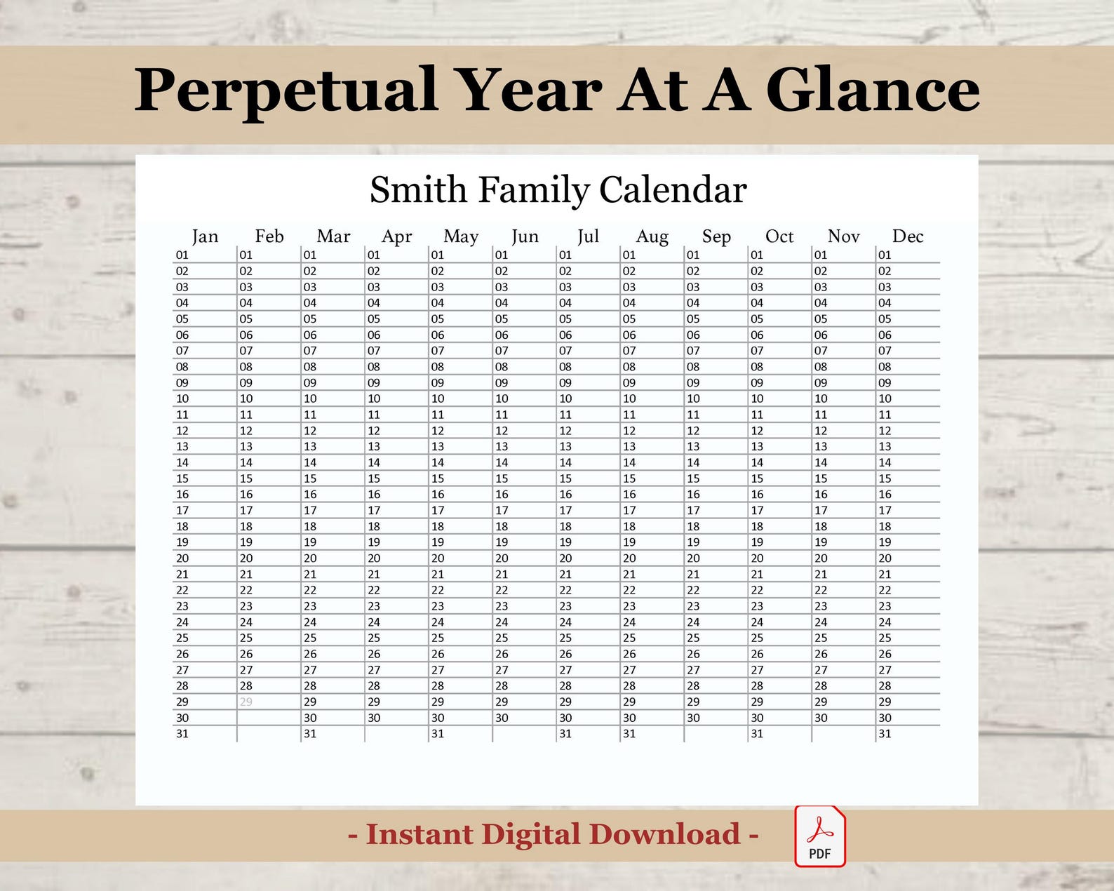 Printable Days at a Glance, 365 Day Calendar, Year at a Glance ...