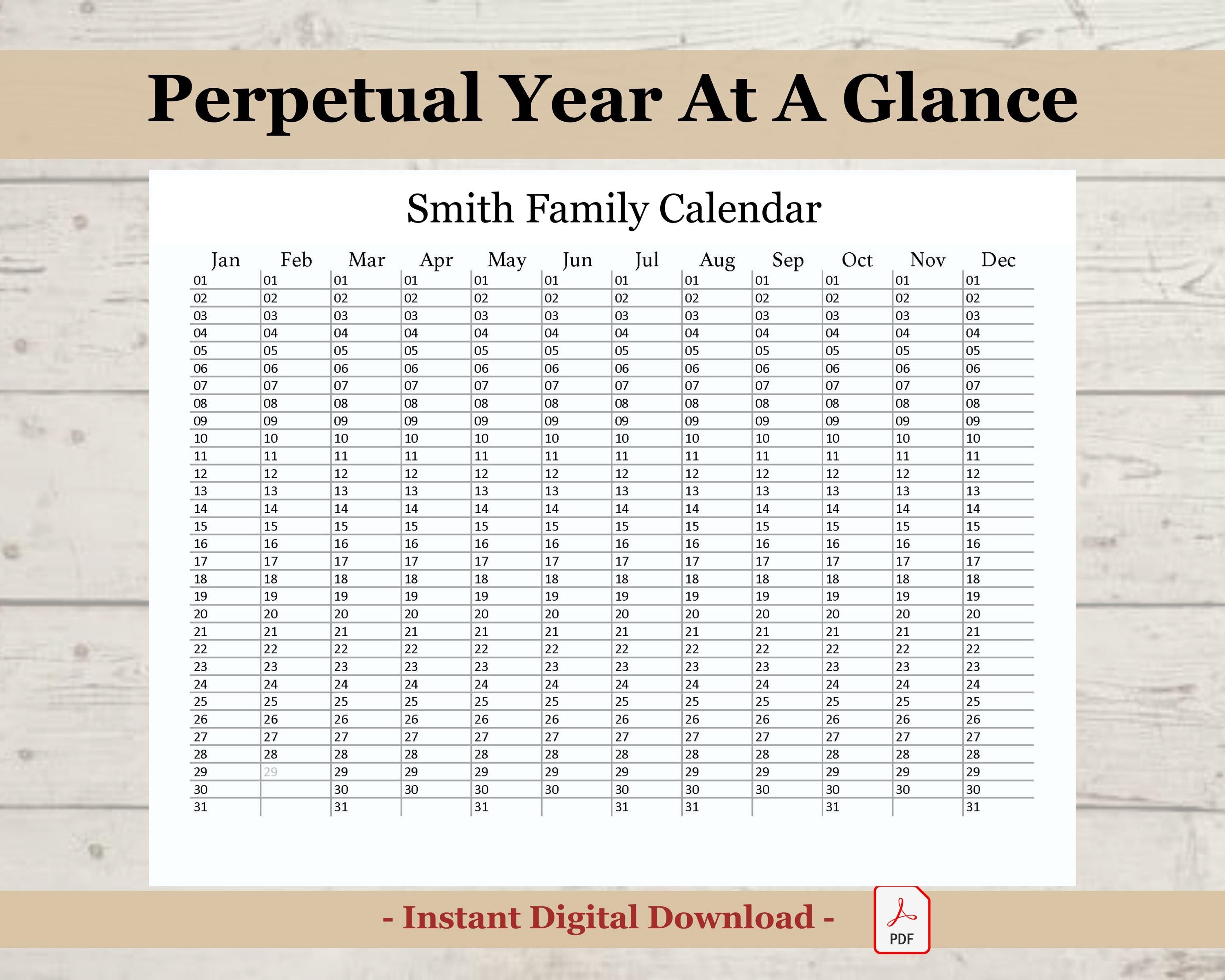 Printable Days at a Glance, 365 Day Calendar, Year at a Glance ...