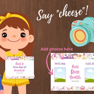 Printable First Day of School Sign, Girl Princess and Unicorn Sign ...