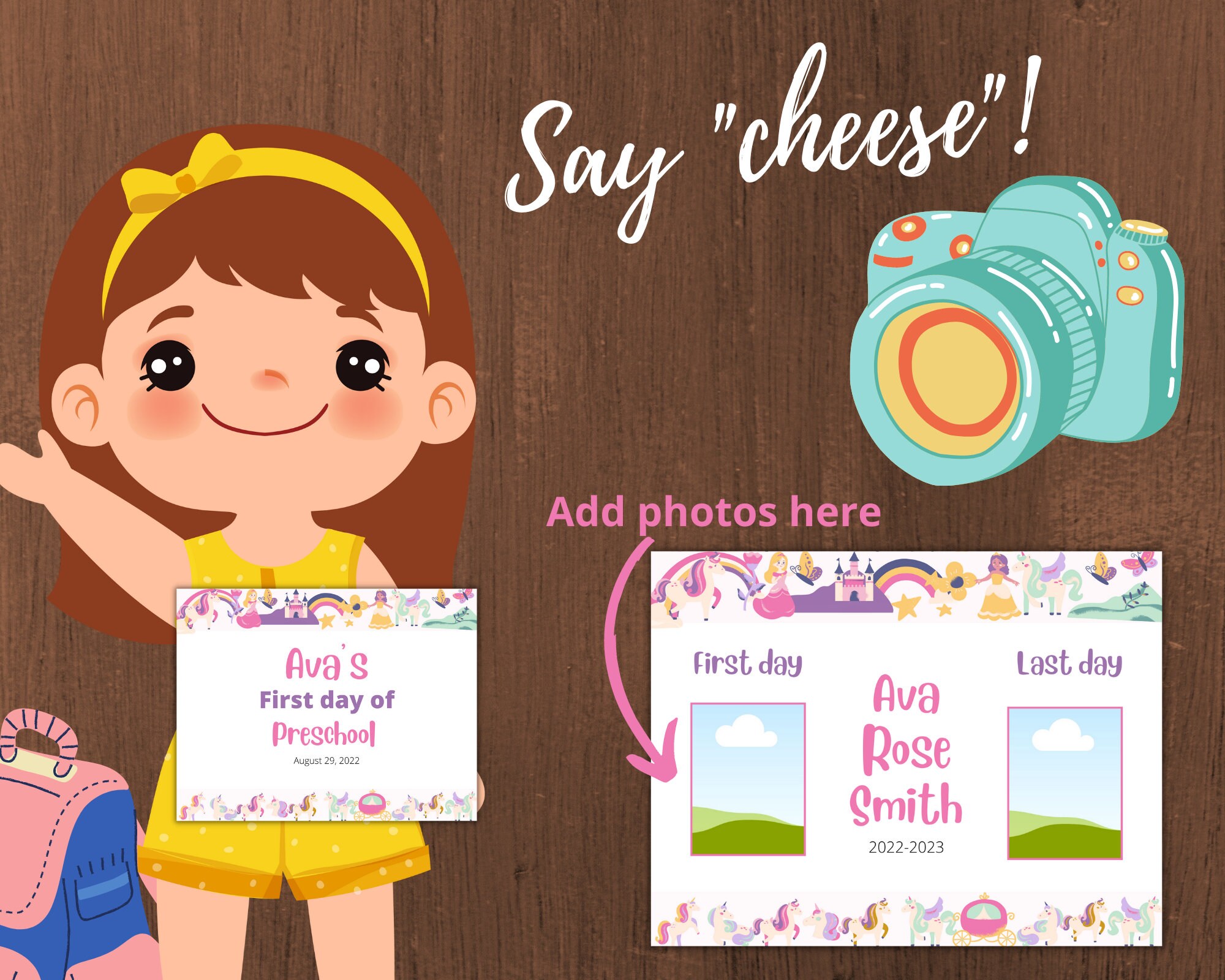 Printable First Day of School Sign, Girl Princess and Unicorn Sign ...