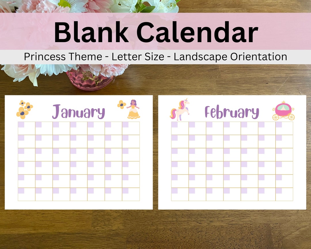 Modelo de calendário princesa editável, calendário princesa unicórnio ...