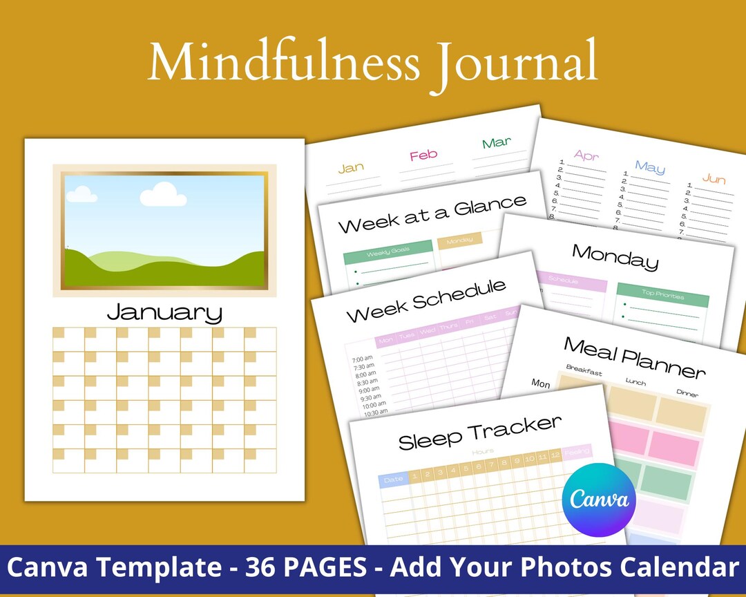 Mindfulness Journal, Calendar Planner Bundle, Personalize Photos, Meal ...