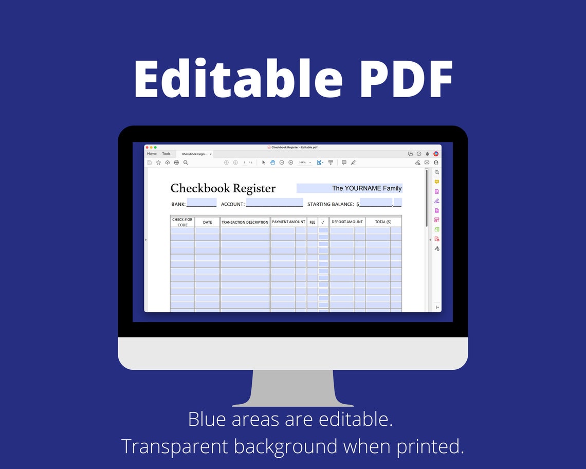Checkbook Register PDF Printable Digital Checkbook Register - Etsy