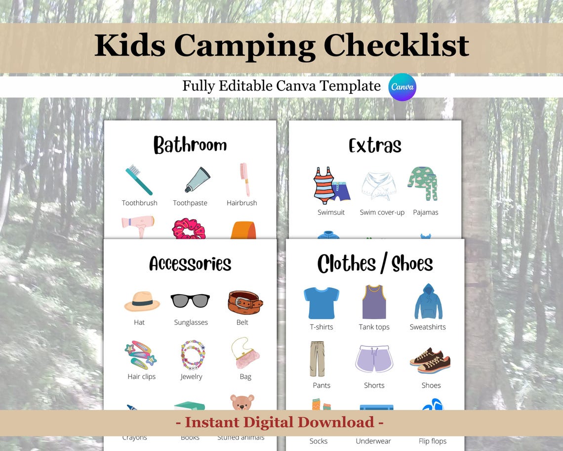 Camp Checklist With Pictures for Kids, Printable With Pictures and ...