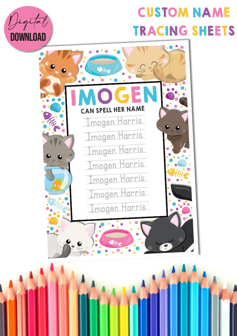 CUSTOM NAME TRACING Cat Theme Name Tracing Sheet Custom - Etsy