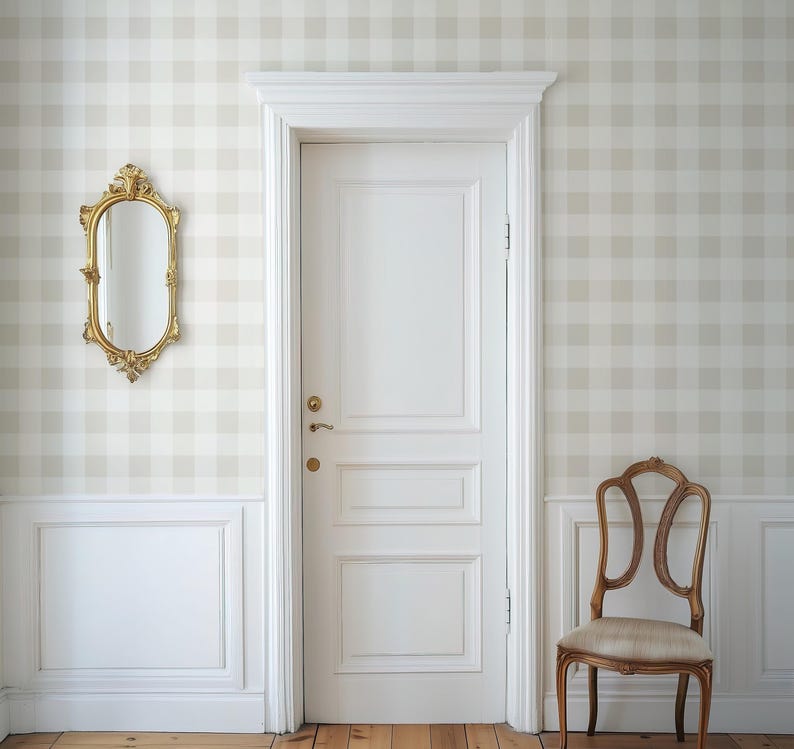 Neutral Gingham Wallpaper: Peel and Stick French Country Plaid ...