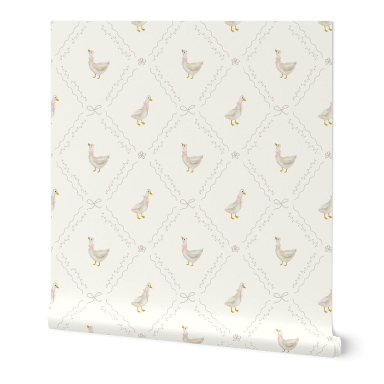 Pink Goose Peel and Stick Wallpaper – Cottagecore Nursery Wall Mural ...