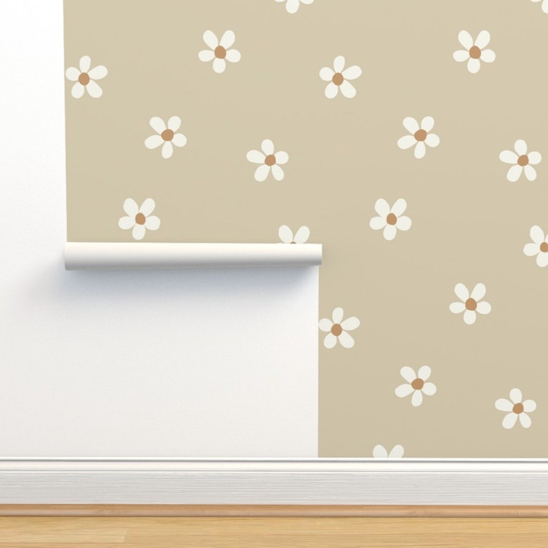 Neutral Boho Daisy Wallpaper, Neutral Boho, Daisy Wallpaper, Nursery ...
