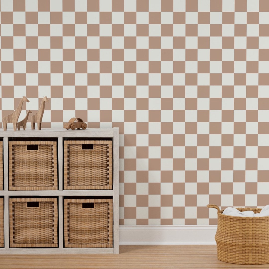 Neutral Checkerboard Wallpaper: Boho Peel and Stick Wallpaper Roll - Etsy
