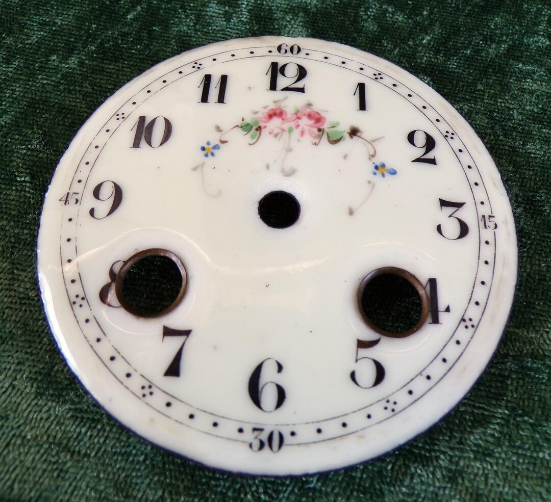 Antique Small Enamelled Clock Face With Flowers Cream - Etsy