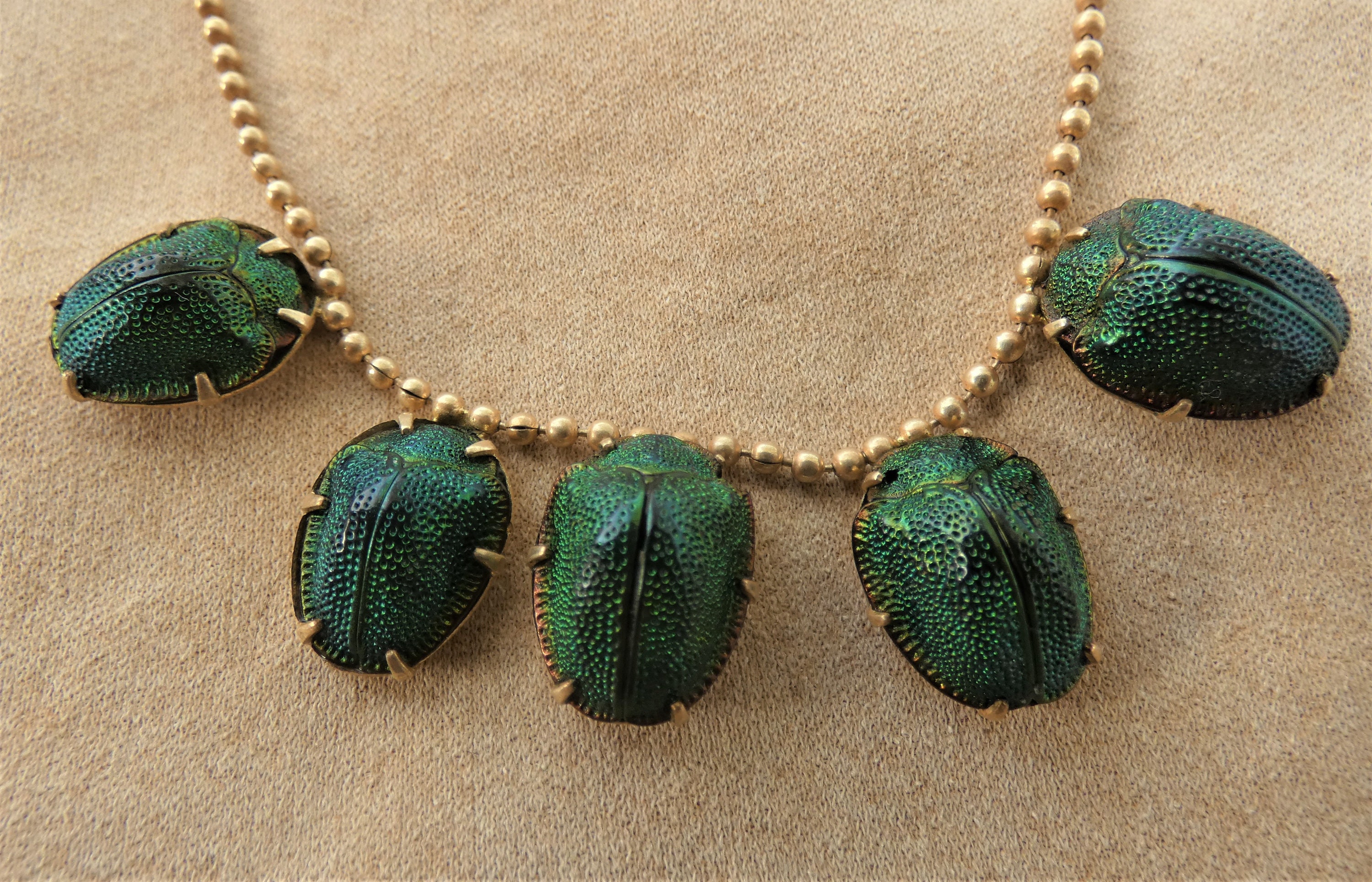 Antique 19th Century Real Scarab Necklace, 5 Scarabs on a Gilt Metal ...