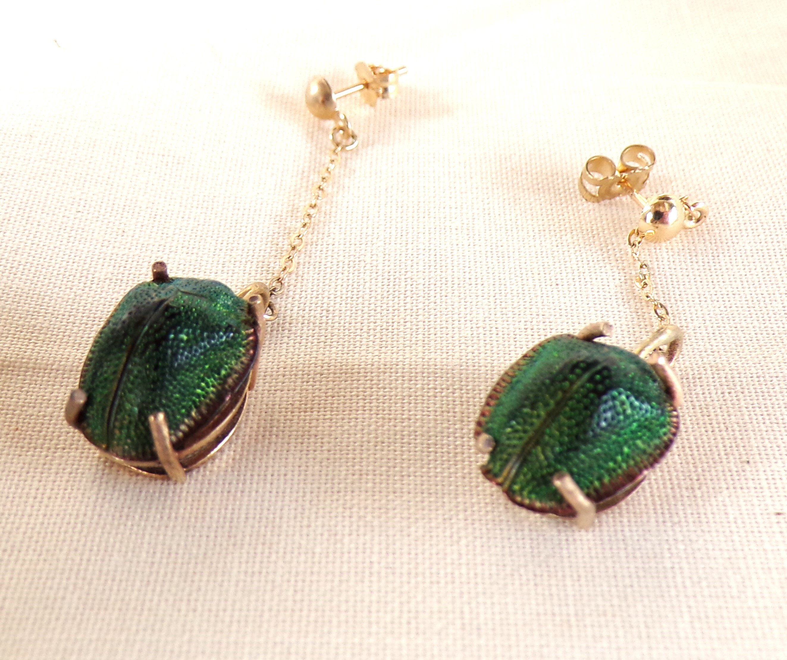 Pair of Gold Antique Scarab Beetles Set in 9ct Gold Mounts as Earrings ...