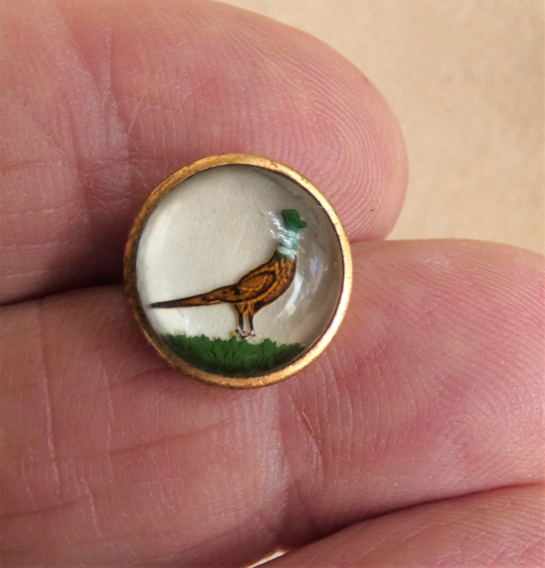 3 Rock Crystal Buttons With Reverse Painted Scenes. Marked Made in ...