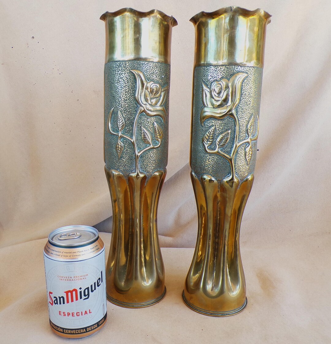 Pair of French Brass Trench Art Vases - Etsy Pair of French Brass Trench Art Vases - Etsy