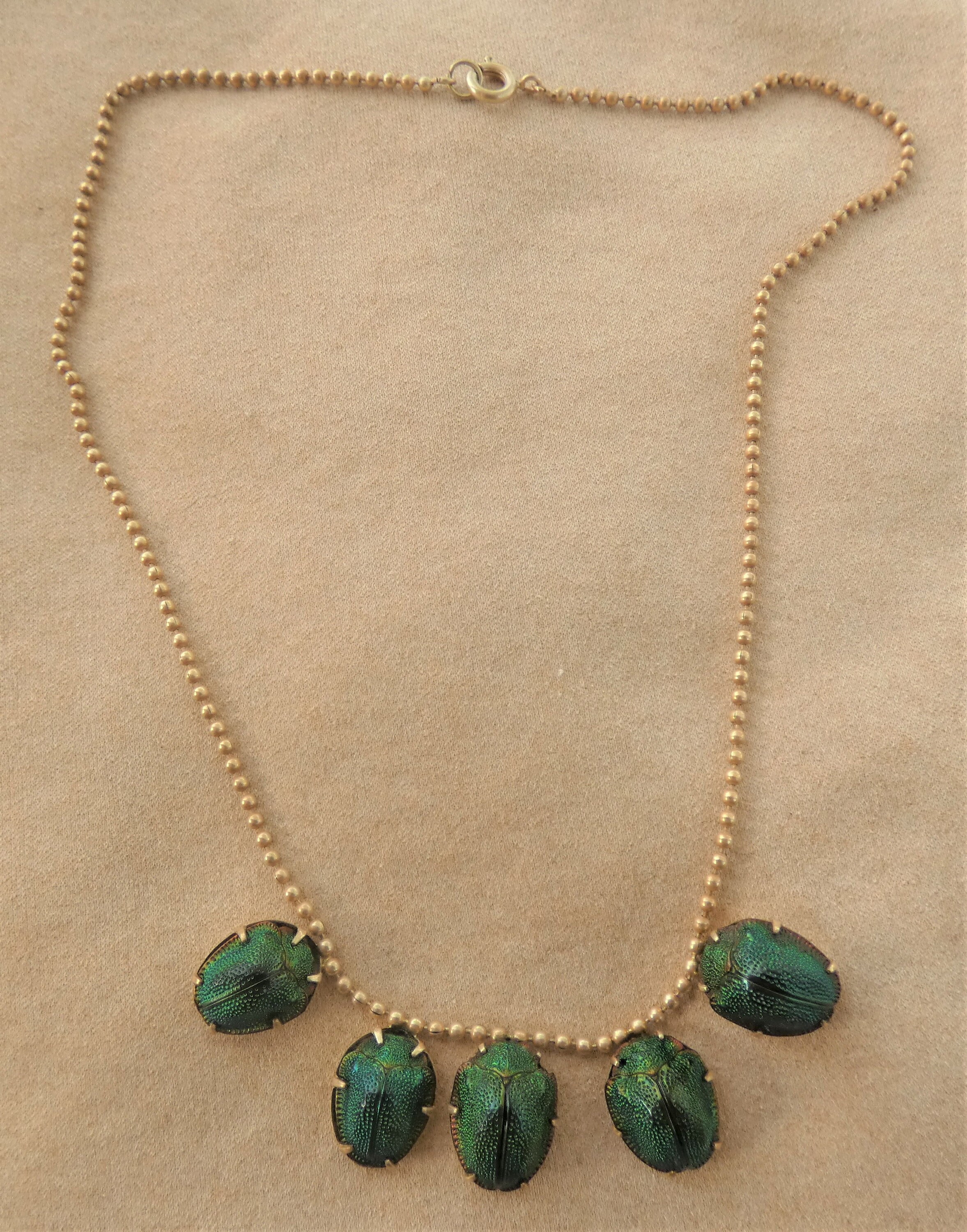 Antique 19th Century Real Scarab Necklace, 5 Scarabs on a Gilt Metal ...