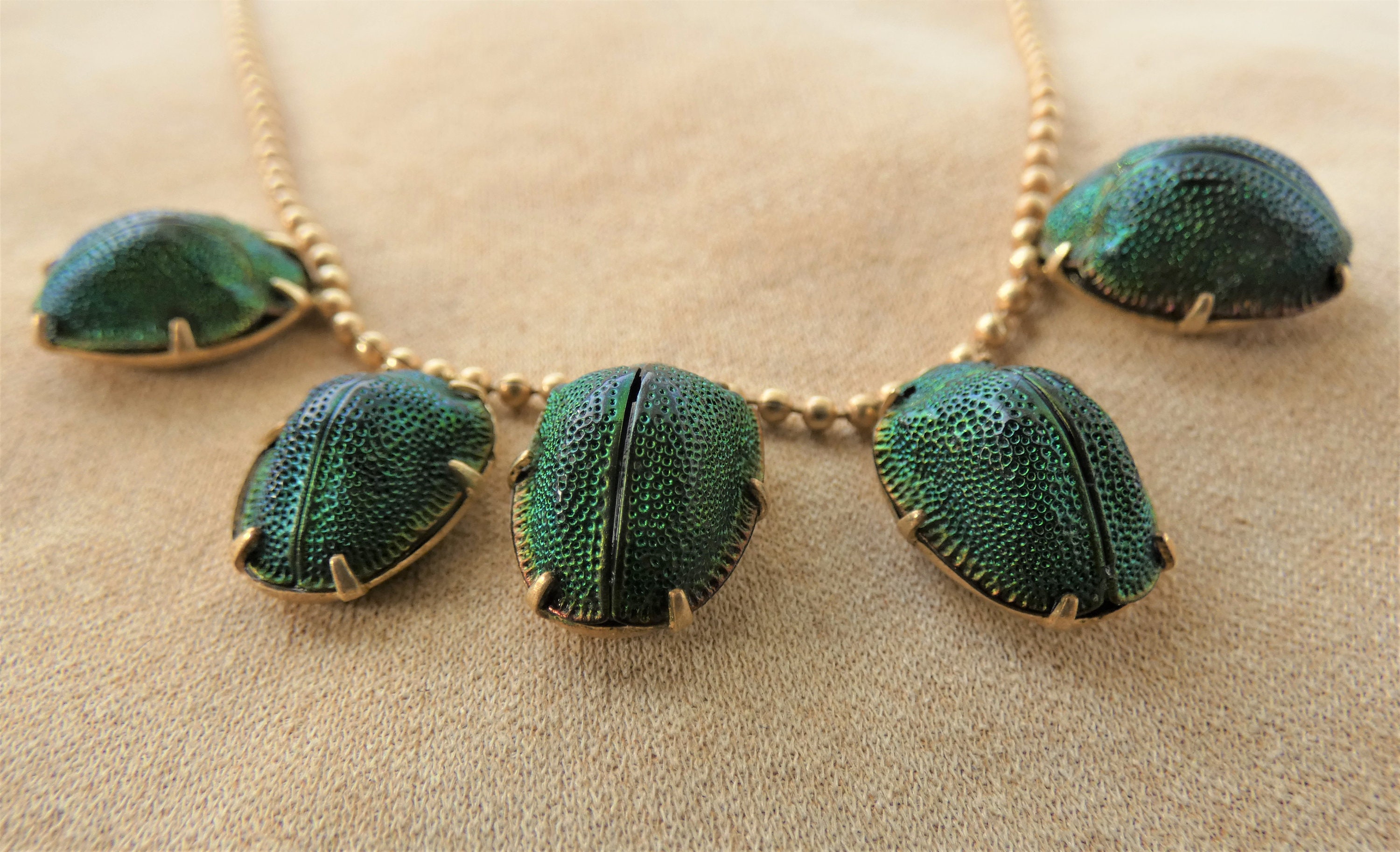 Antique 19th Century Real Scarab Necklace, 5 Scarabs on a Gilt Metal ...