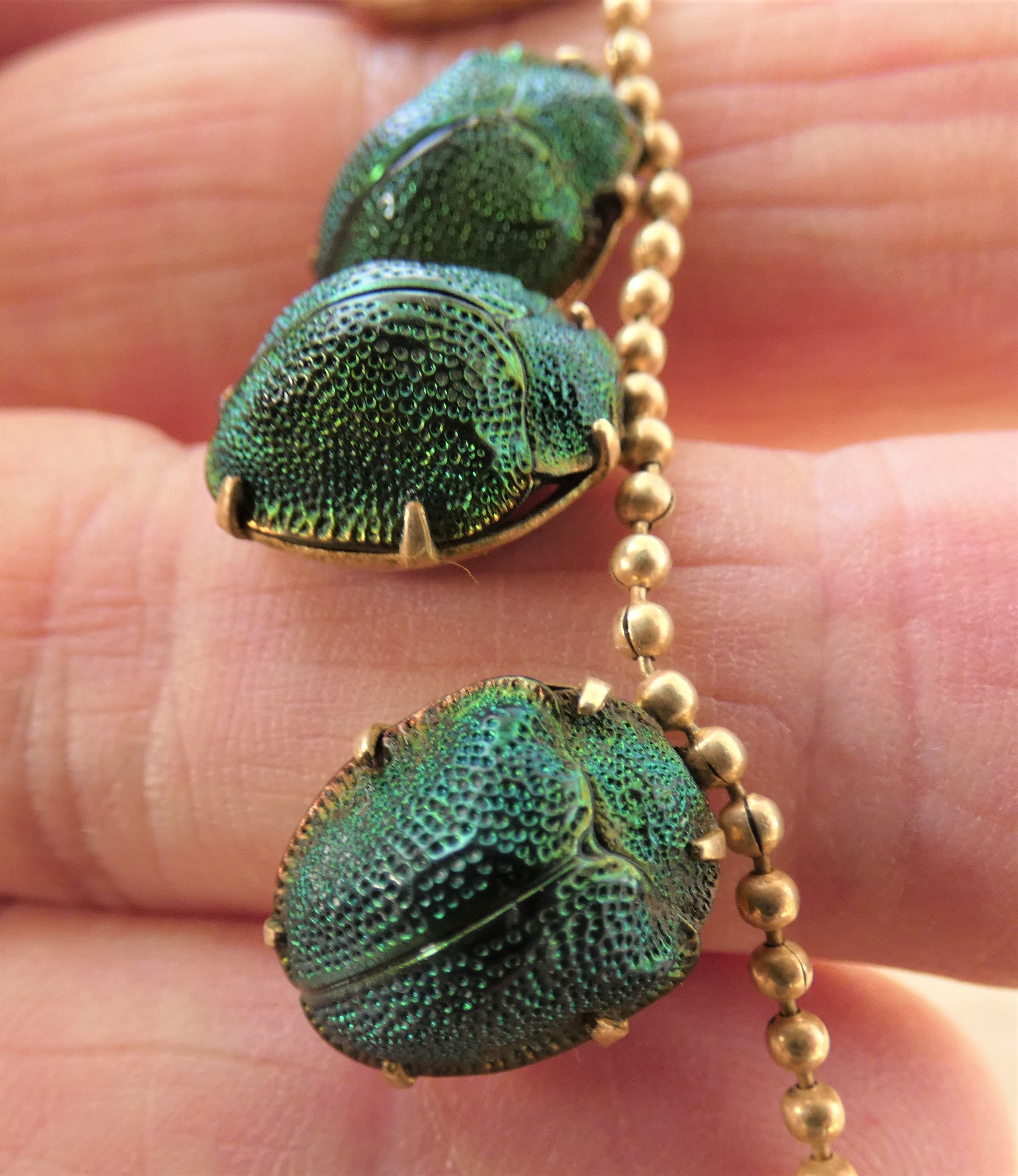 Antique 19th Century Real Scarab Necklace, 5 Scarabs on a Gilt Metal ...