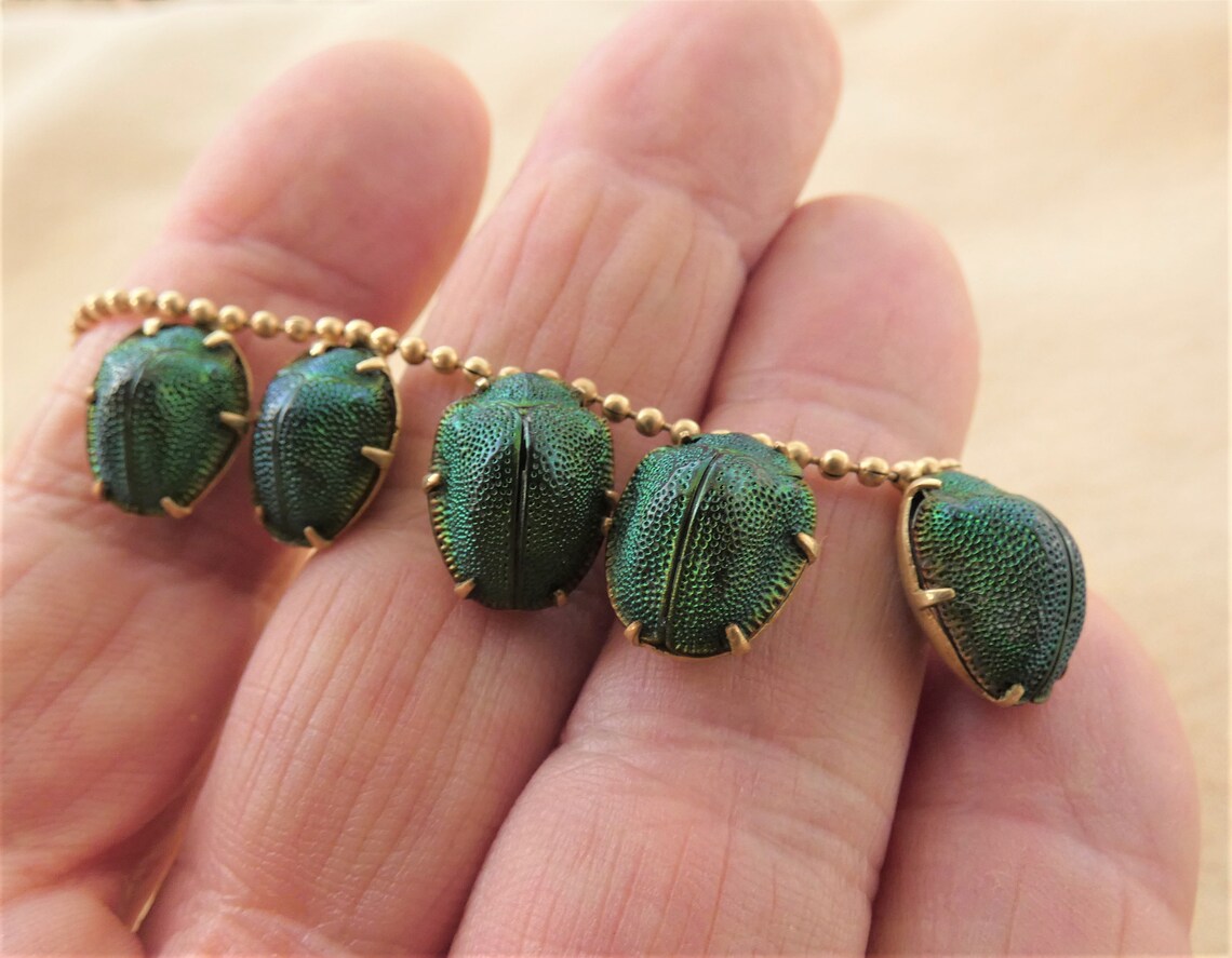 Antique 19th Century Real Scarab Necklace, 5 Scarabs on a Gilt Metal ...