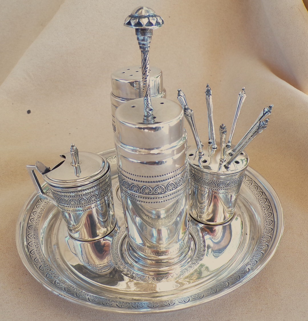 Vintage Sterling Silver Breakfast Set Salt, Pepper, Mustard, Toothpick ...