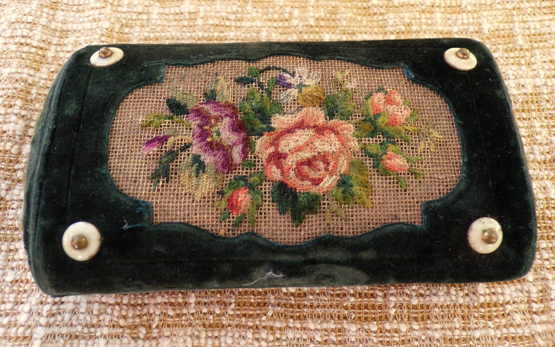 19th Century Leather Handkerchief Box With Lovely Embroidery to Front ...