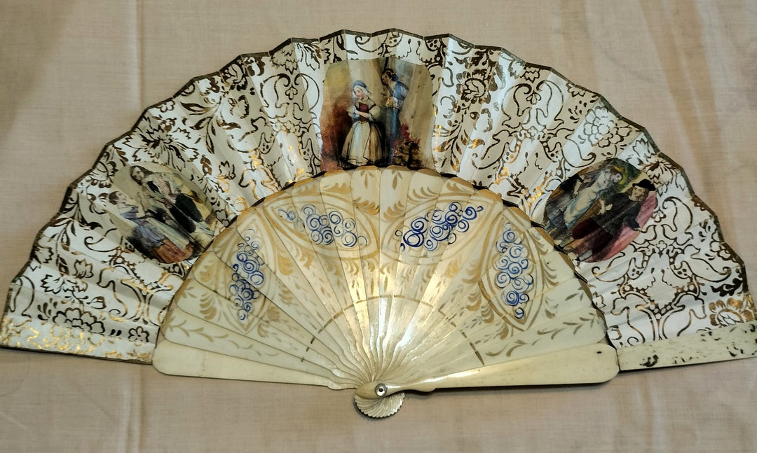 Early 1800's Bone and Paper Leaf Fan With Mother of Pearl Eye - Etsy