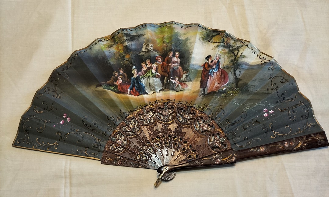 Wooden Hand Fan With Stunning Painting, Signed - Etsy