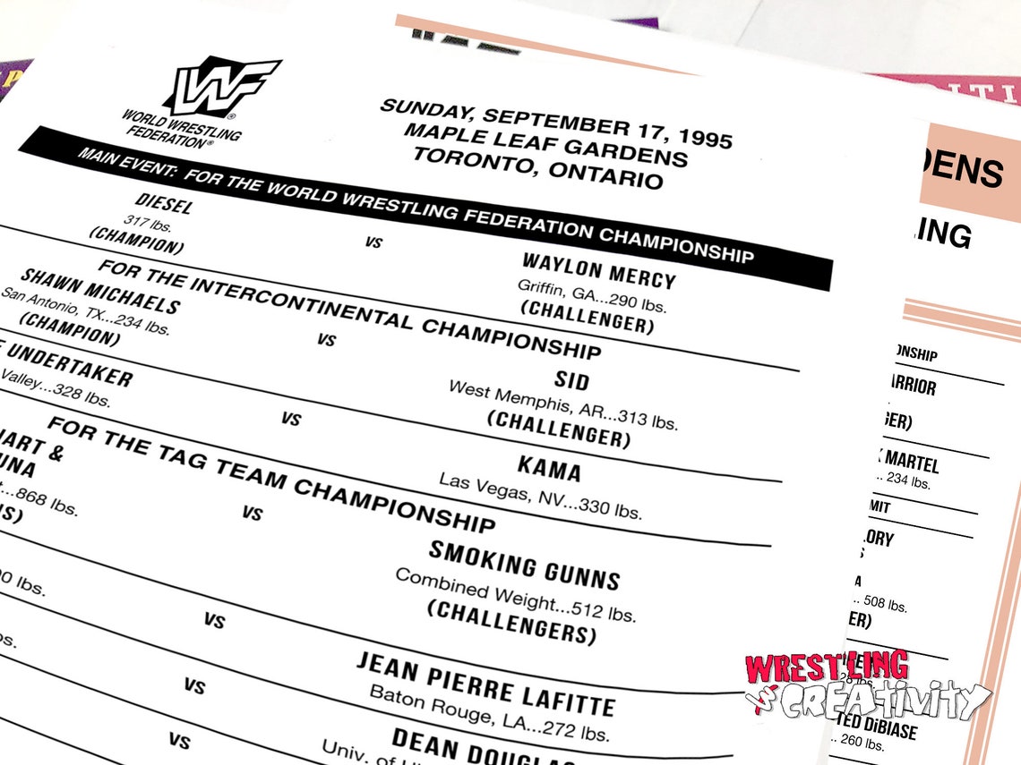 Custom WWF Line-up Sheet Event Wrestling Program (8.5x11" Print) for ...