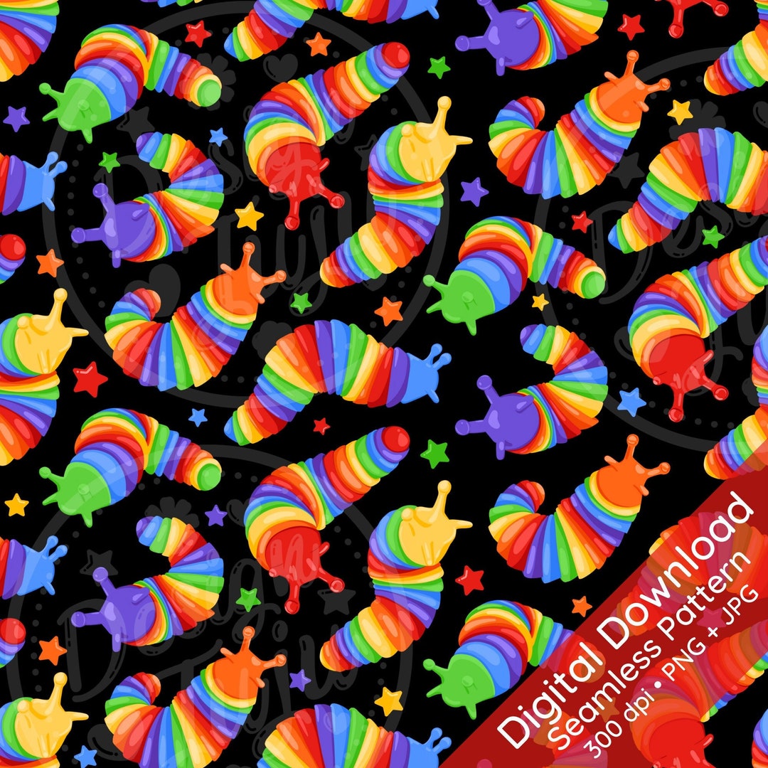 Rainbow Slug Fidget Seamless Repeat Pattern | Fabric /digital or Printable Paper/ Sublimation ...