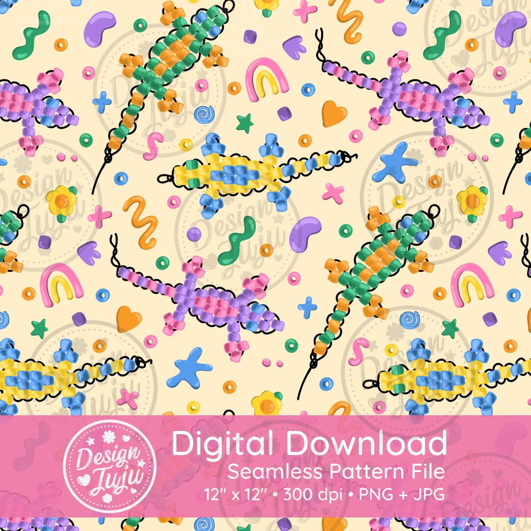 Y2k Beaded Gecko Lizard Keychain Seamless Repeat Pattern for Fabric ...