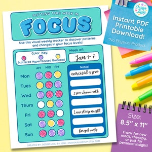 ADHD Weekly Focus Tracker Chart - Digital Download for Teens and Adults ...