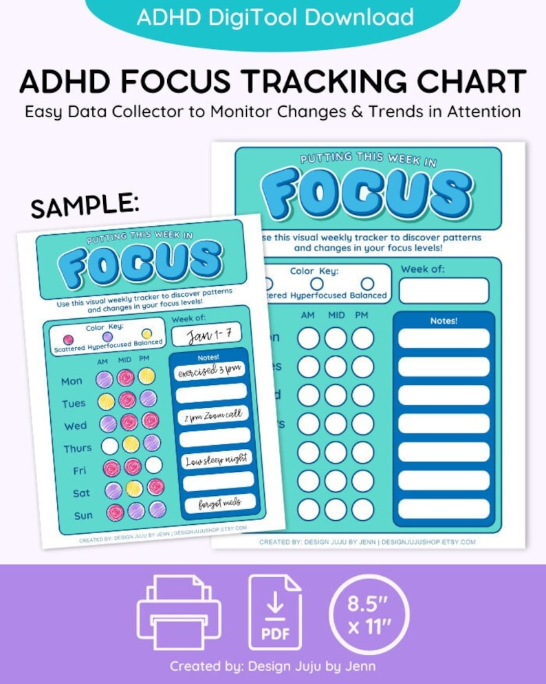 ADHD Weekly Focus Tracker Chart Digital Download for Teens and Adults ...